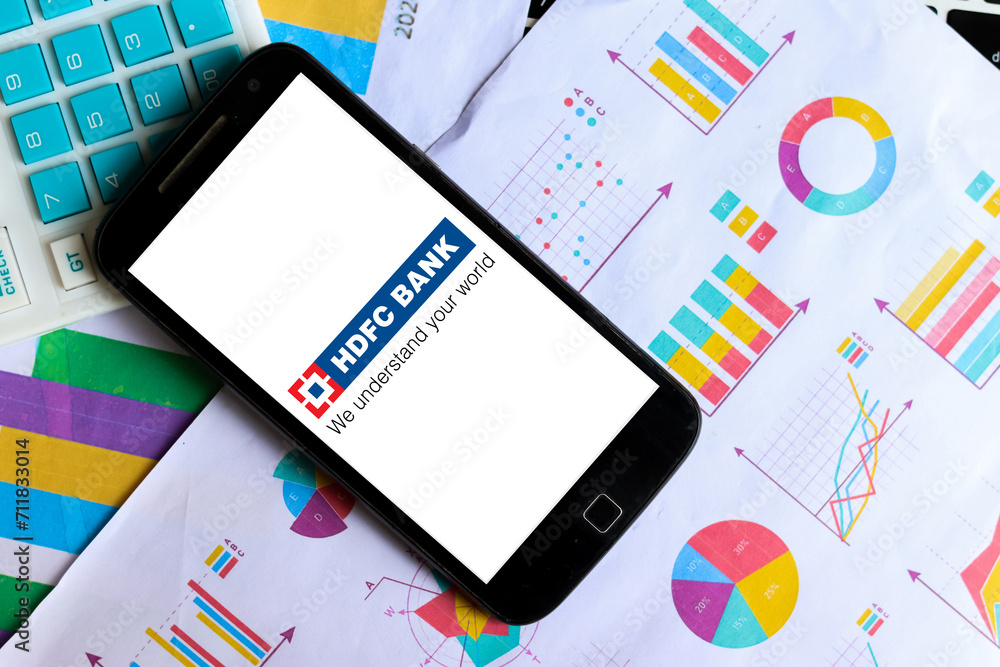 Foto de Stock HDFC bank logo with stock market share chart graph ...