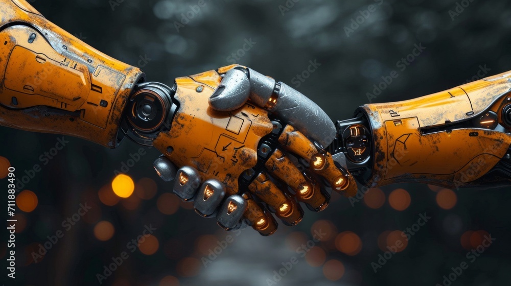 Two robots handshake. Business handshake symbolizing collaboration ...