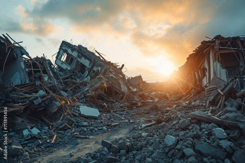 Earthquake aftermath, a dramatic image capturing the aftermath of an ...