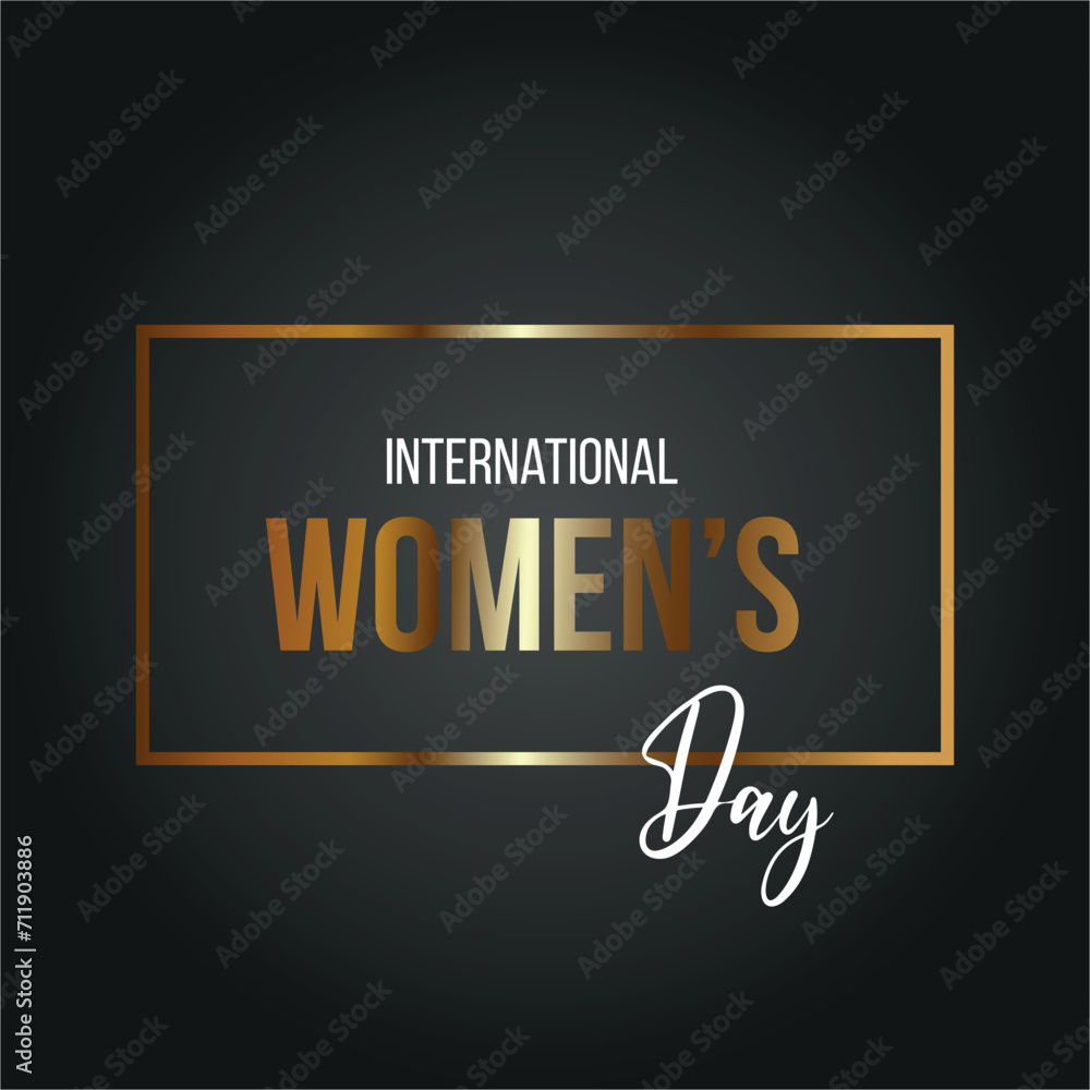 International Women's day 8 march golden text with golden frame. Vector ...
