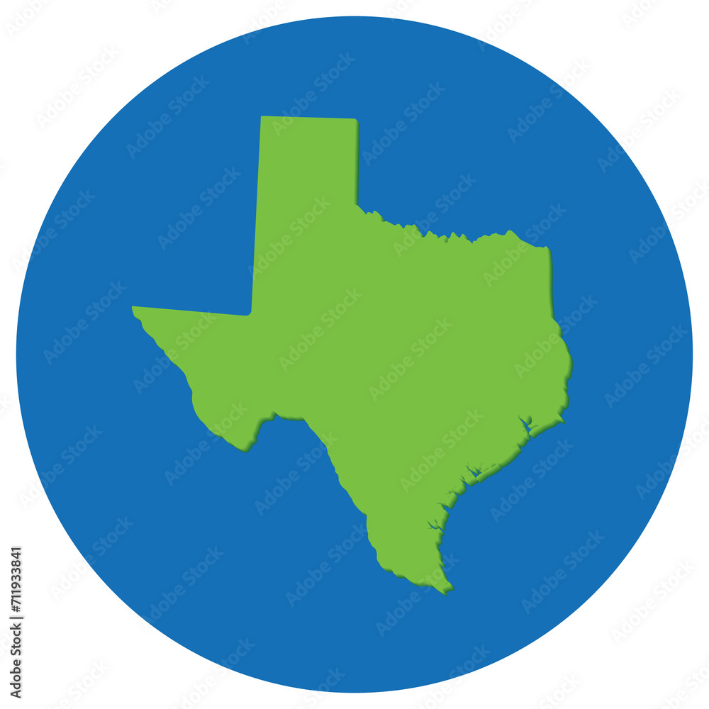 Texas state map in globe shape green with blue round circle color. Map ...