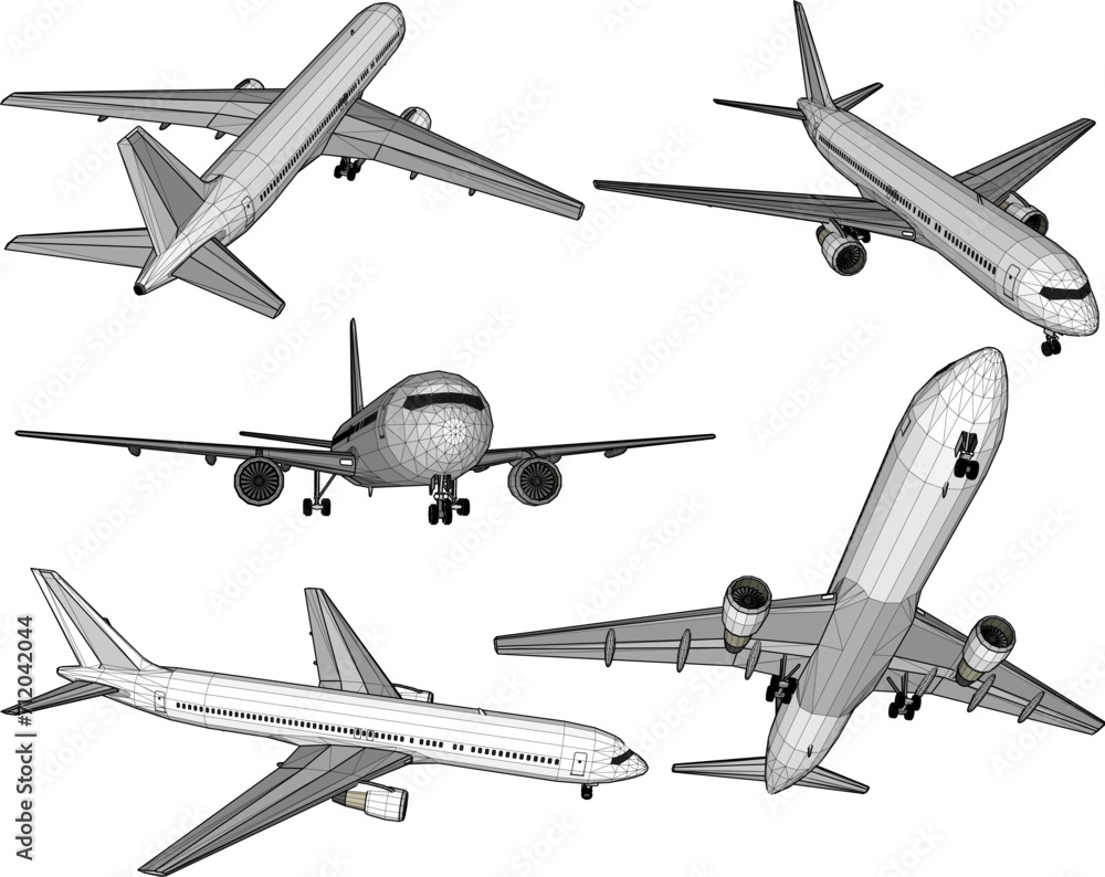 Vector sketch illustration of commercial passenger airplane public ...