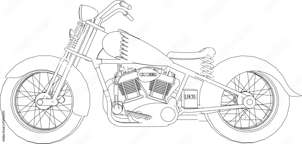 Vector sketch illustration of custom modified motorbike design for ...