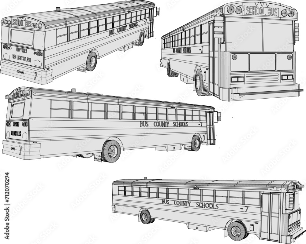 Vector sketch illustration of vintage classic school bus transportation ...