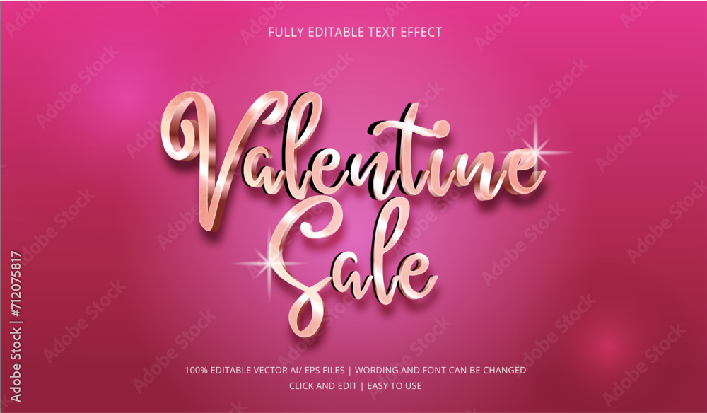 Valentine Sale Editable Text Effect, reflective rose gold cursive text ...