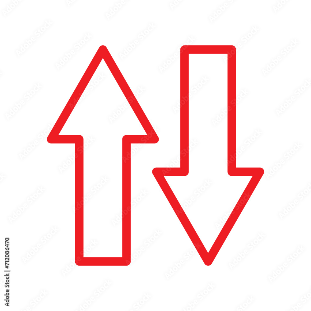 Double arrow button. horizontal double red arrow up-down. Thin line ...