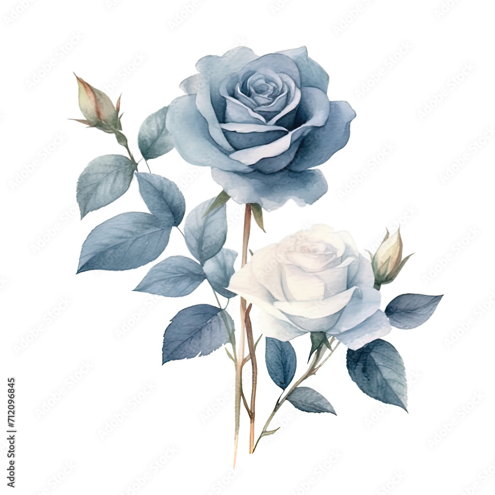 Watercolor Dusty Blue Flowers Clipart. Blue Roses PNG, Floral Bouquets ...