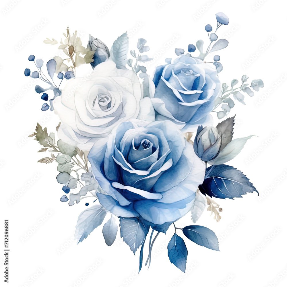 Watercolor Dusty Blue Flowers Clipart. Blue Roses PNG, Floral Bouquets ...
