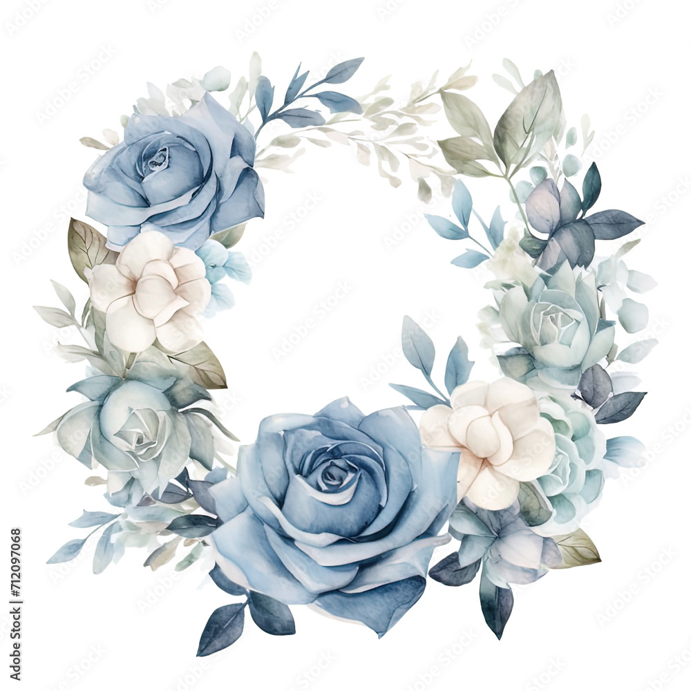 Watercolor Dusty Blue Flowers Clipart. Blue Roses PNG, Floral Bouquets ...