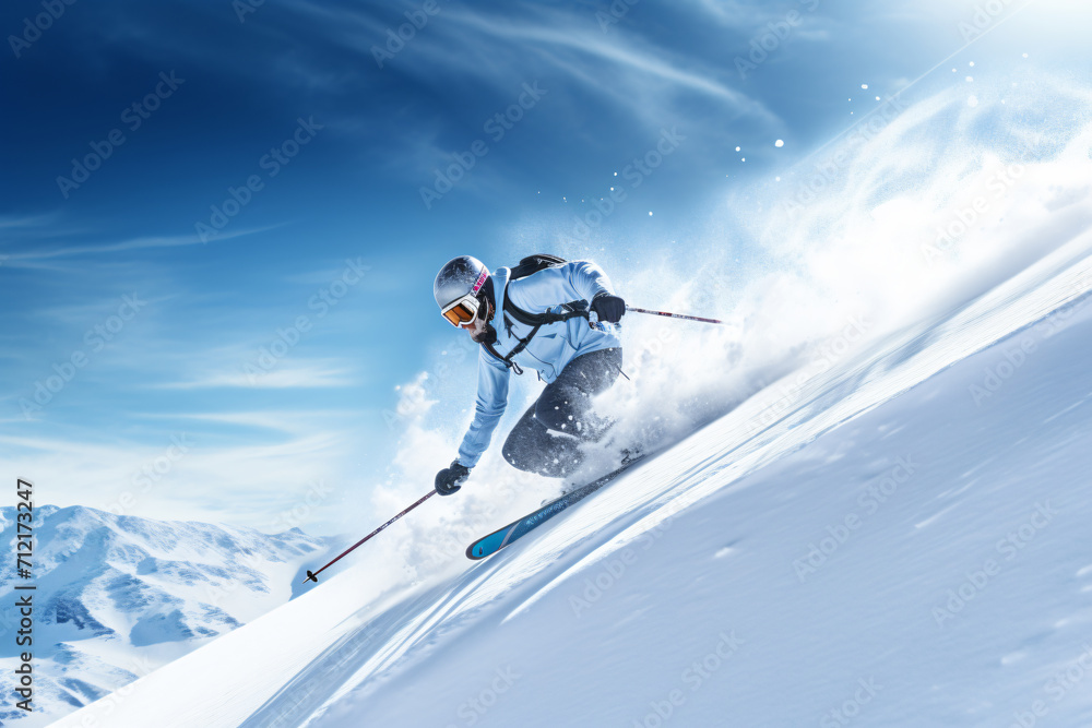 the slope is covered in snow, in the style of dynamic composition ...