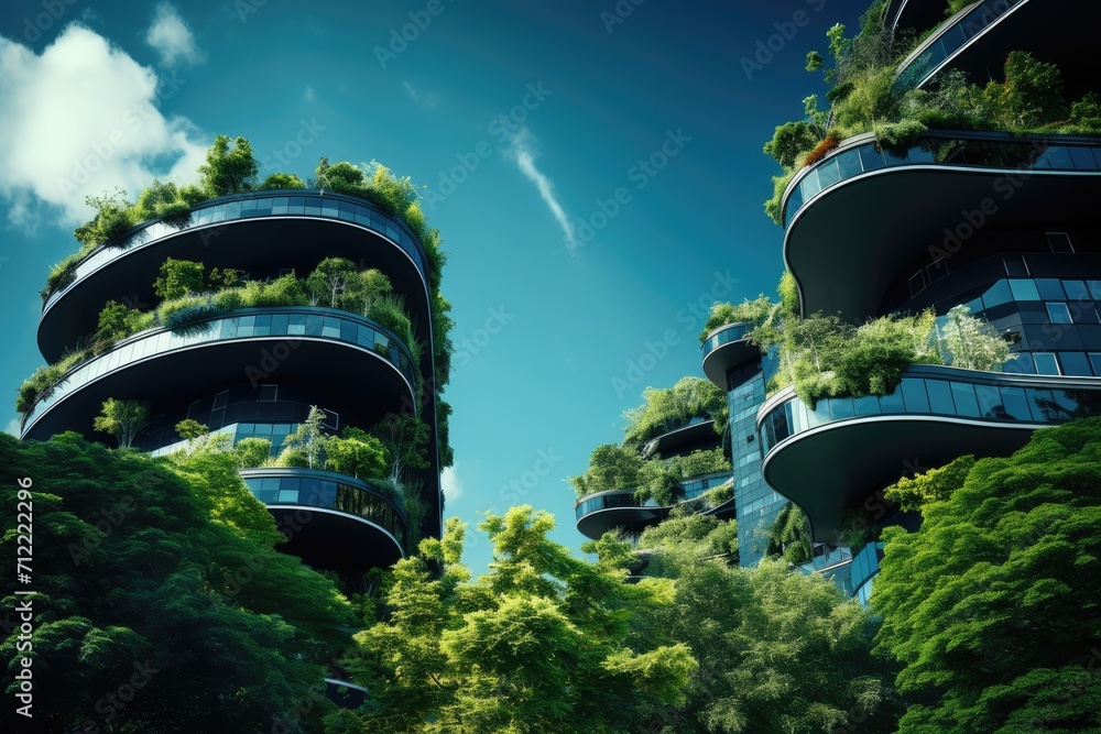 Eco-friendly building in the modern city. Sustainable glass office ...