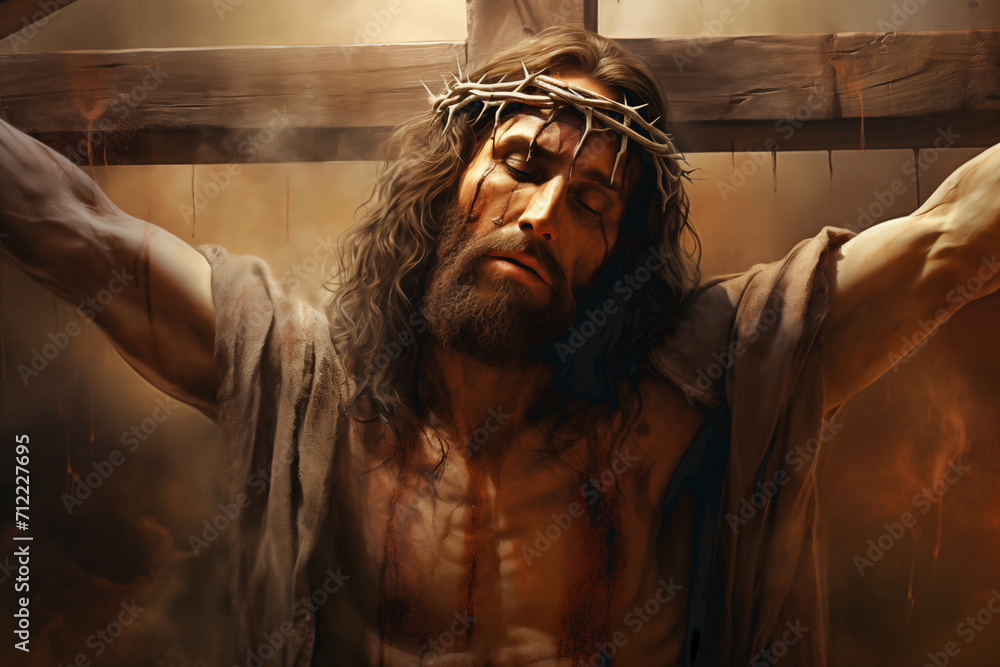 Jesus Christ crucified. On the cross with crown of thorn.close-up Stock ...