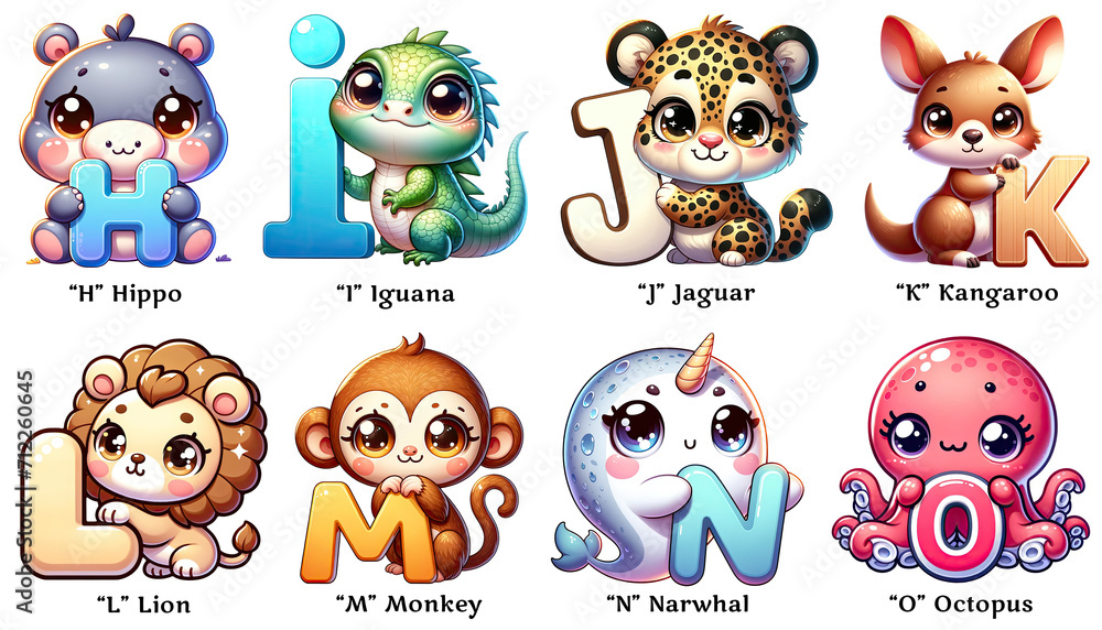 Cute Animals Alphabet For Kids Learning. Zoo Alphabet Clipart 02 Stock ...