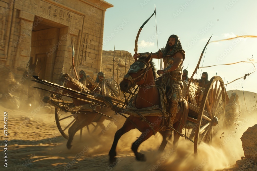 Ancient Egyptian war chariot, with skilled archers ready for battle, a ...