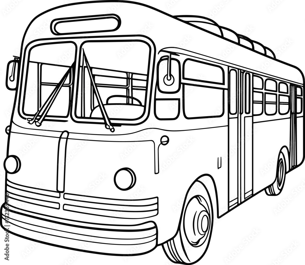 City bus coloring page black and white bus outline vector illustration ...