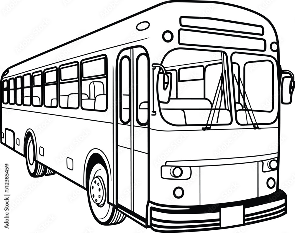 City bus coloring page black and white bus outline vector illustration ...