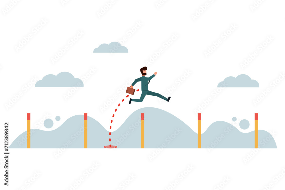 Image vectorielle Stock Businessman jumping over obstacles. Overcome ...