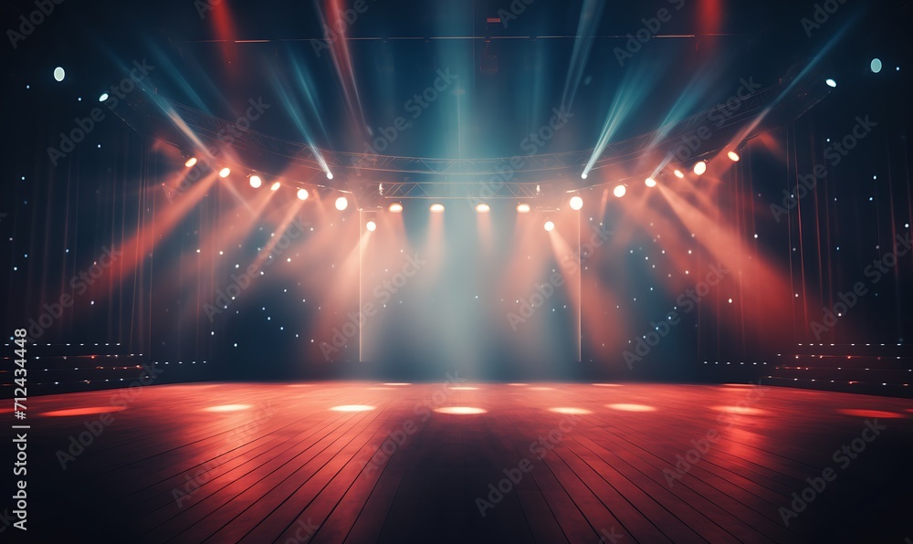 Theater stage lights background with spotlights illuminating the stage ...
