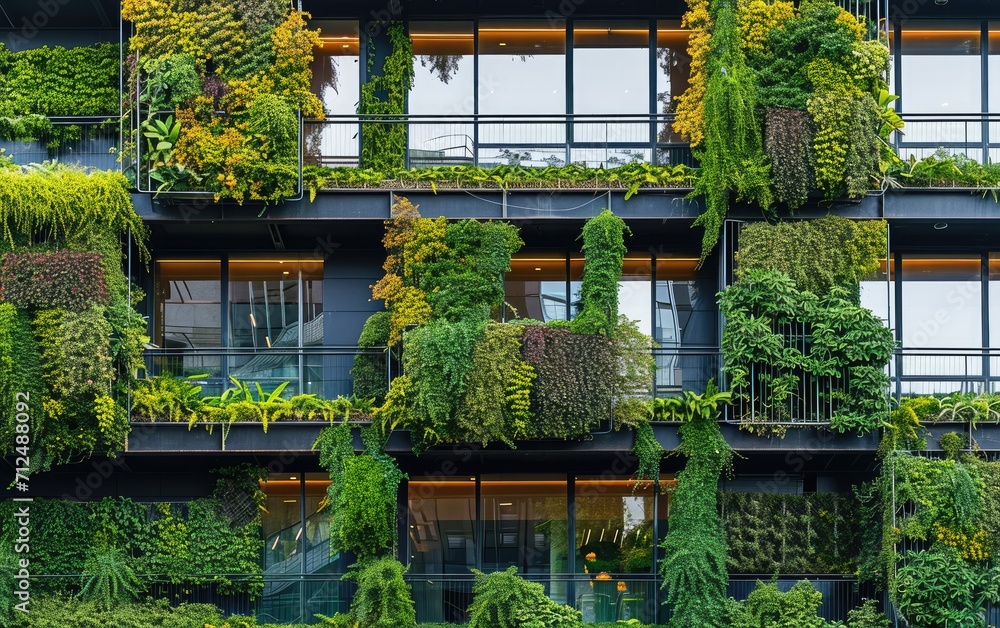 Urban Jungle Facade: A building facade covered with a lush green wall ...