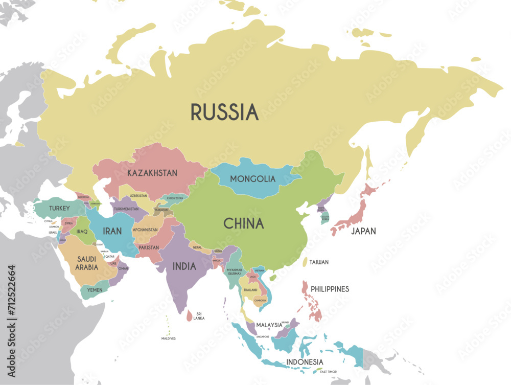 Political Asia Map vector illustration isolated on white background ...