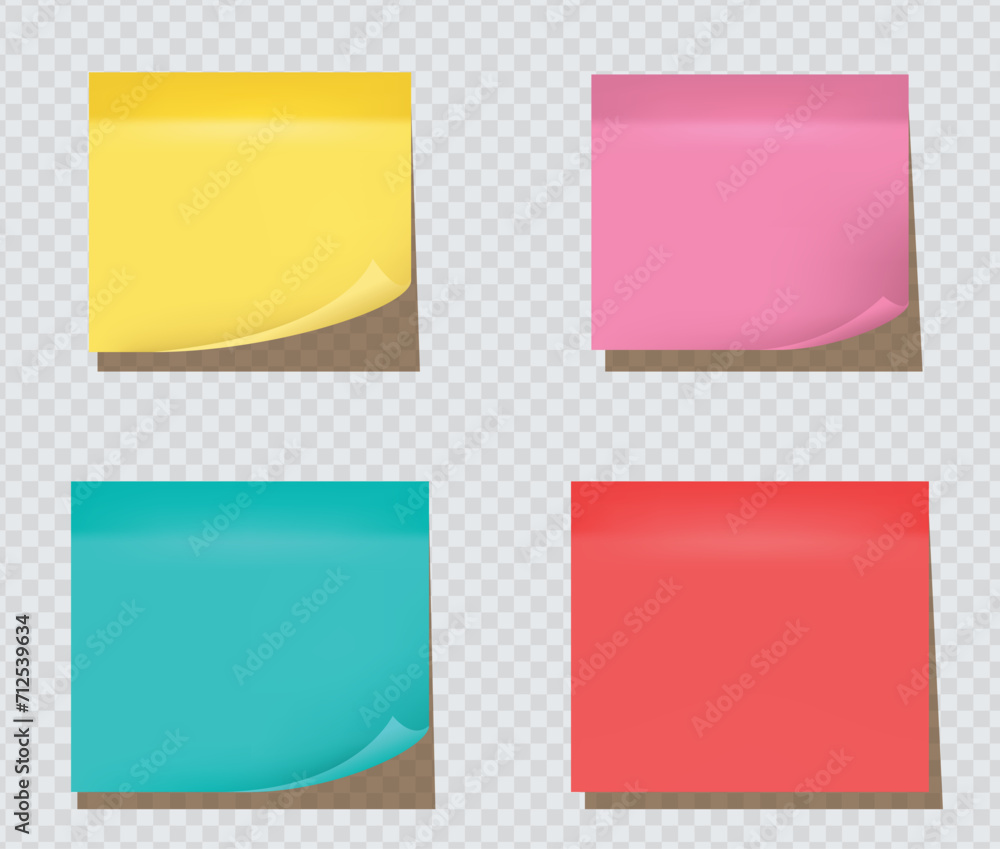 Multicolor post it notes isolated on transparent background. Colored ...