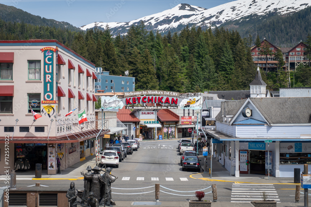 Ketchikan, Alaska: Welcome sign. Downtown Ketchikan Historic District ...