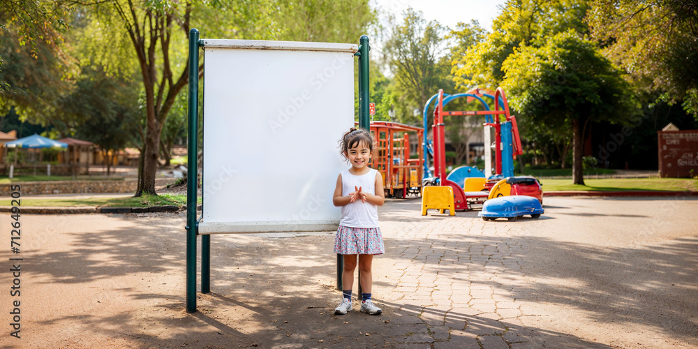 little girl at outdoor kids children playground or playing area with ...