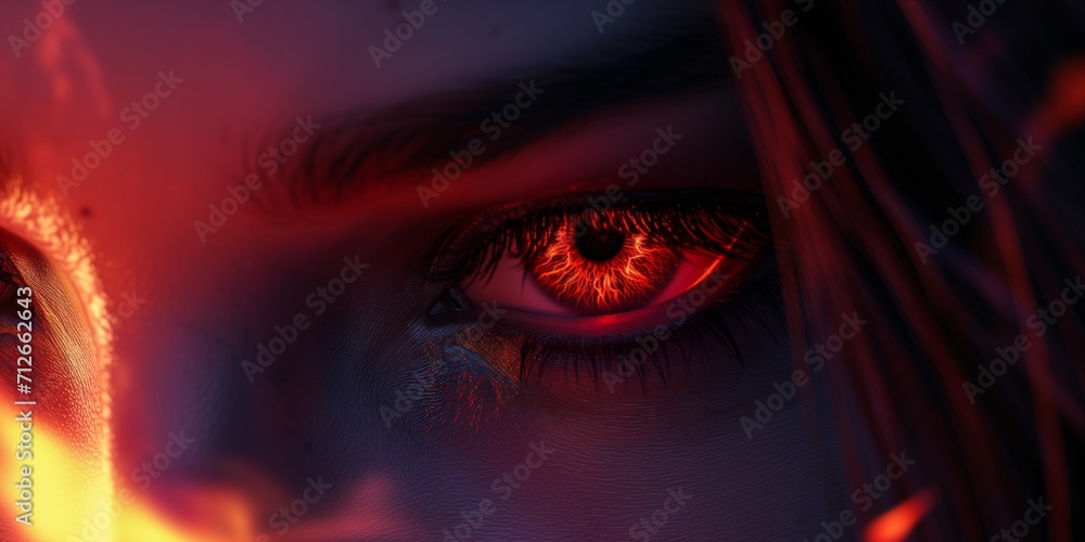 Stock-Illustration „Woman's red eye in the dark. Piercing eyes Orange ...