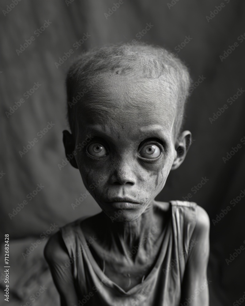 Stock-Illustration „Black and white portrait of a sad little boy with ...