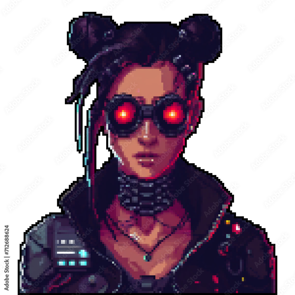 Pixel art woman cyberpunk character portrait for pixel art games (2D ... Pixel art woman cyberpunk character portrait for pixel art games (2D ...