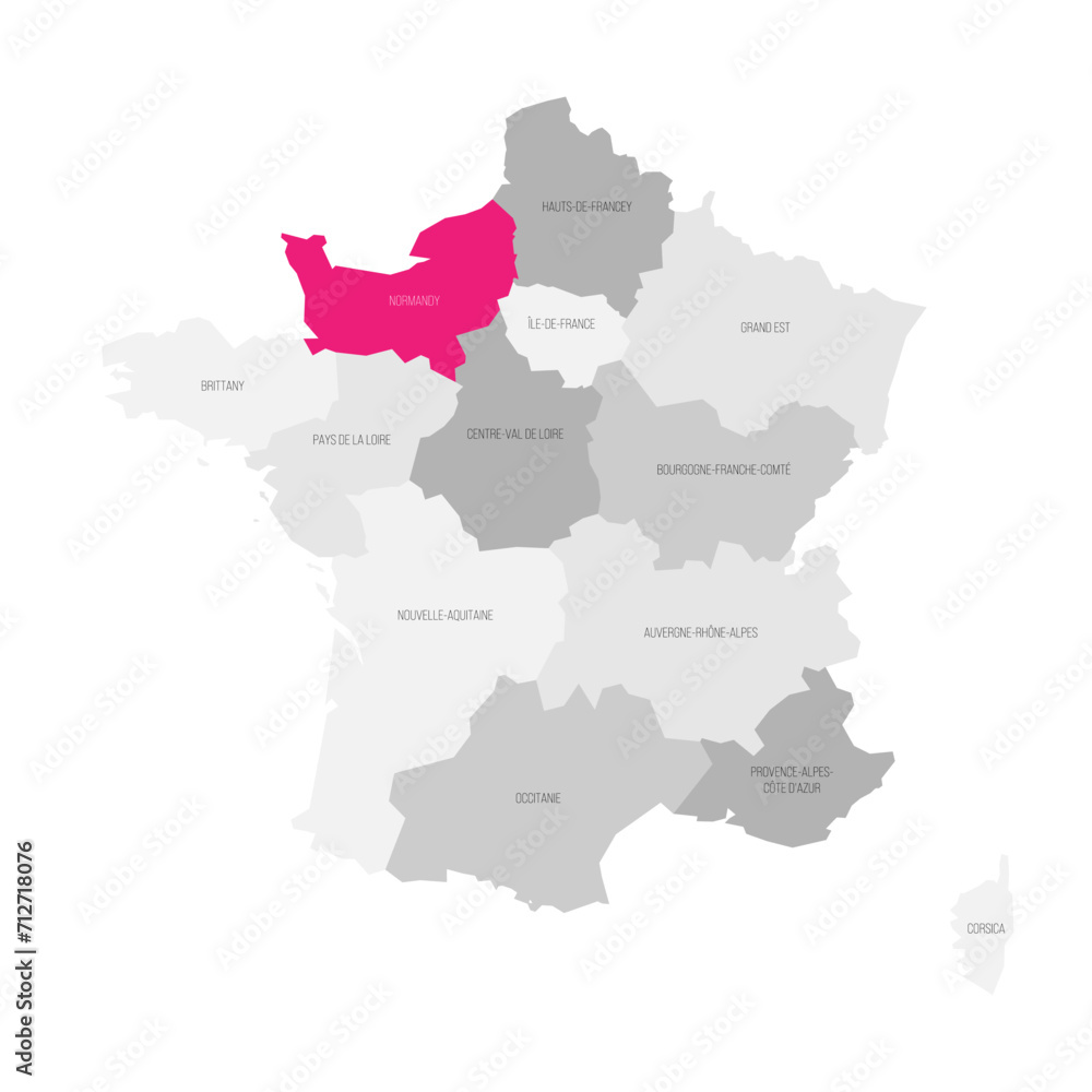 Normandy - map of administrative division, region, pink highlighted in ...