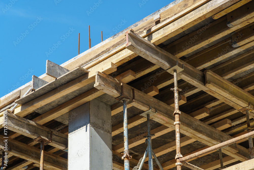 An outdoor construction site. Construction of a new building. Block ...