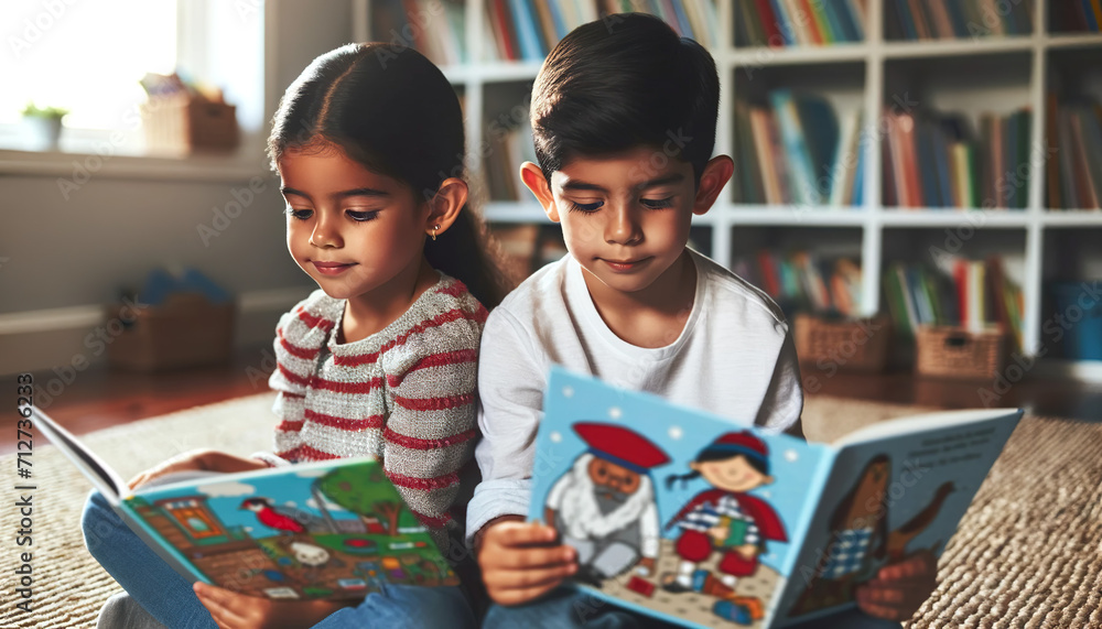 African brother and sister reading picture books together. Reading ...