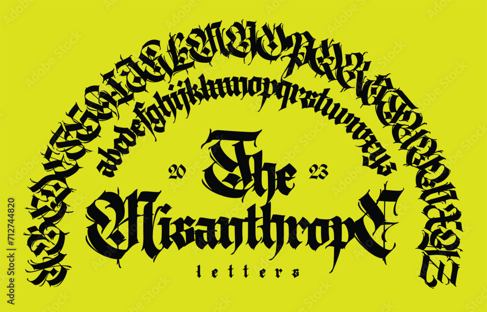 Gothic font from Latin letters. Vector. English alphabet. Medieval ...