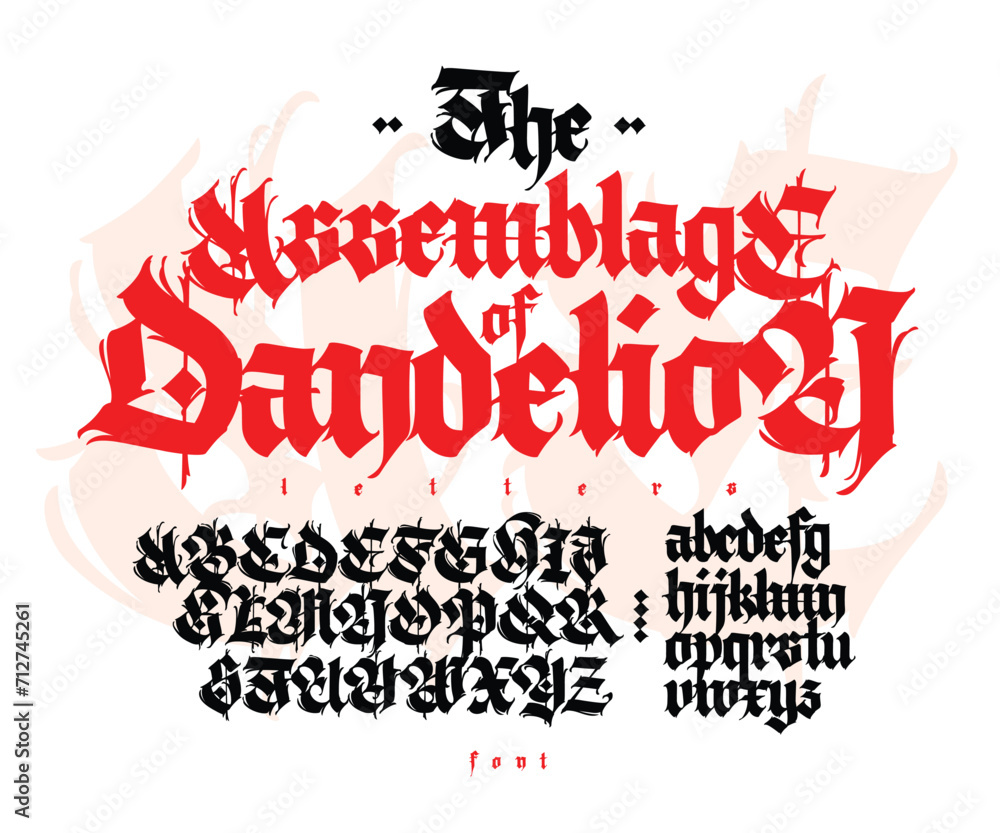 Gothic font from Latin letters. Vector. English alphabet. Medieval ...