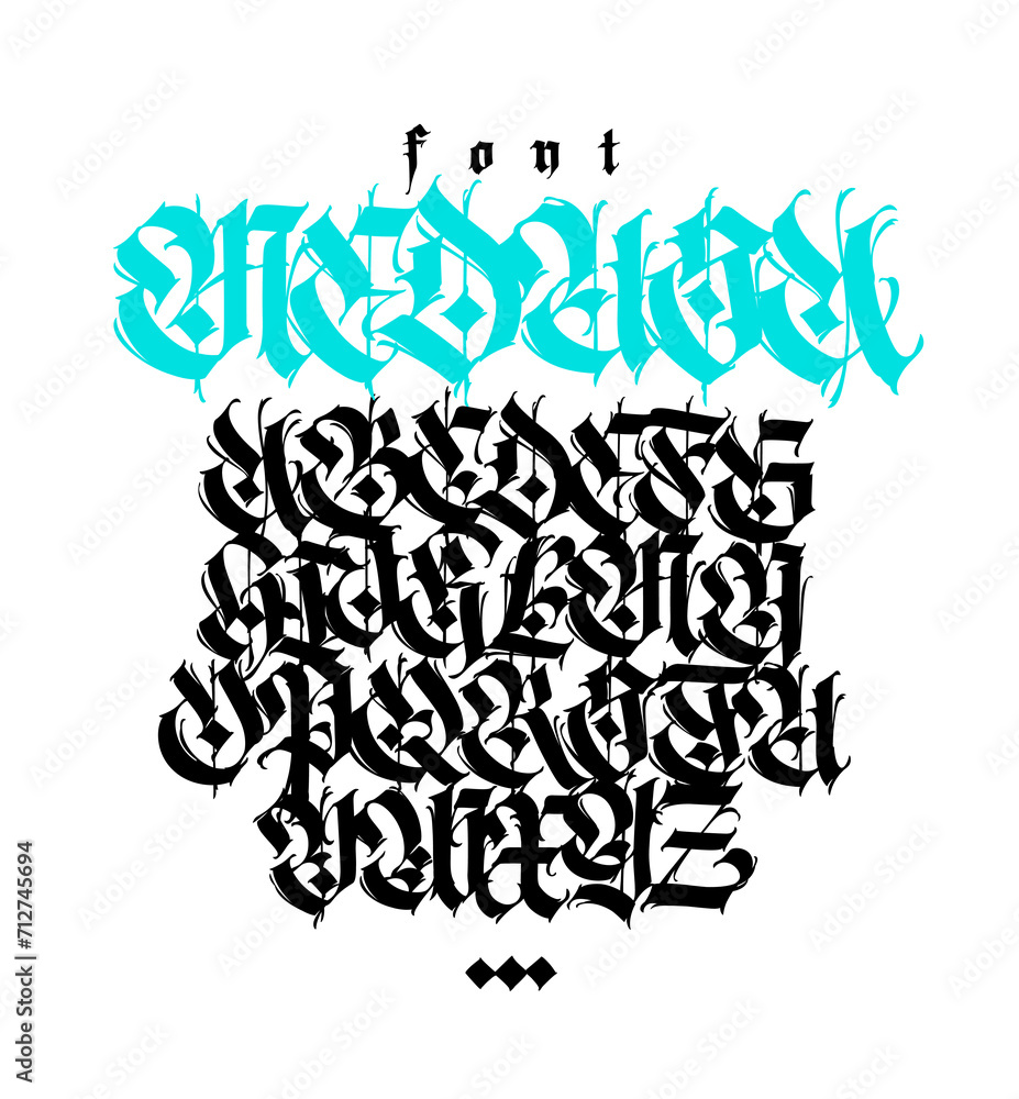 Gothic font from Latin letters. Vector. English alphabet. Medieval ...