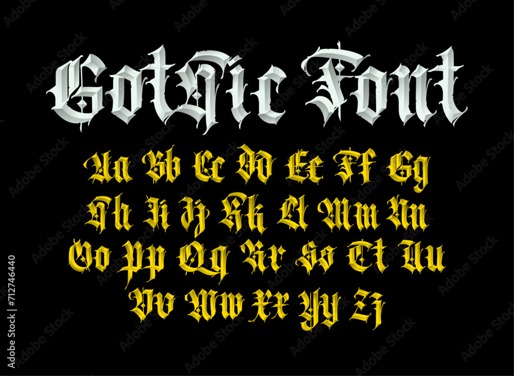 Gothic, English alphabet. Vector. Medieval Latin letters and numbers ...