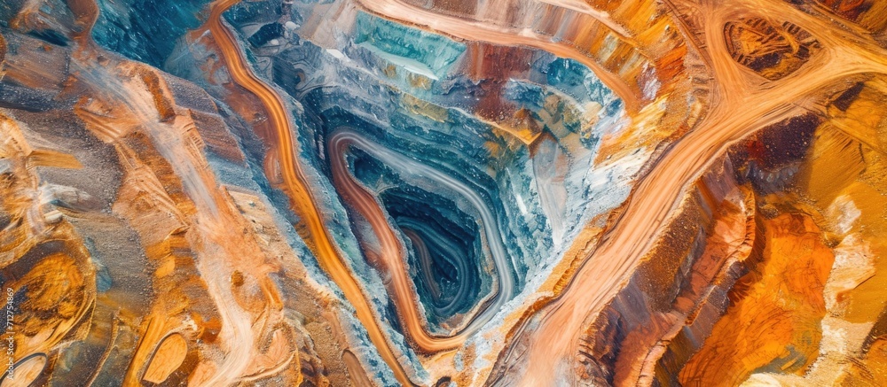 Top down aerial view of a colorful open pit mine in Cobar, Outback ...