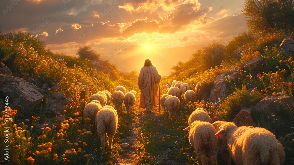 Guiding Light: Jesus Christ as the Good Shepherd Leading His Lambs ...