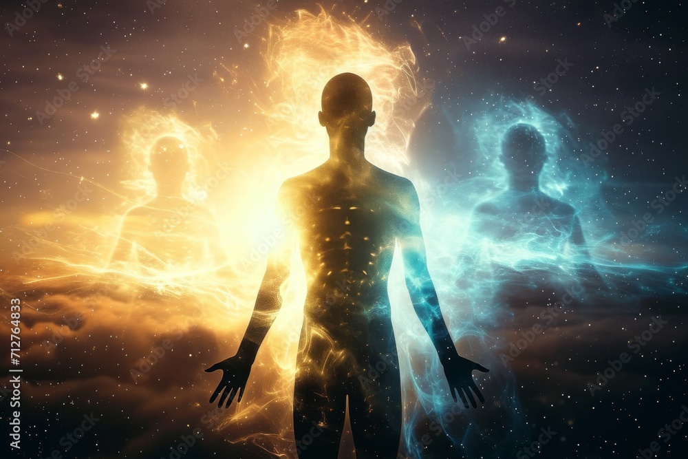 Silhouette of human astral human body concept image for near death ...