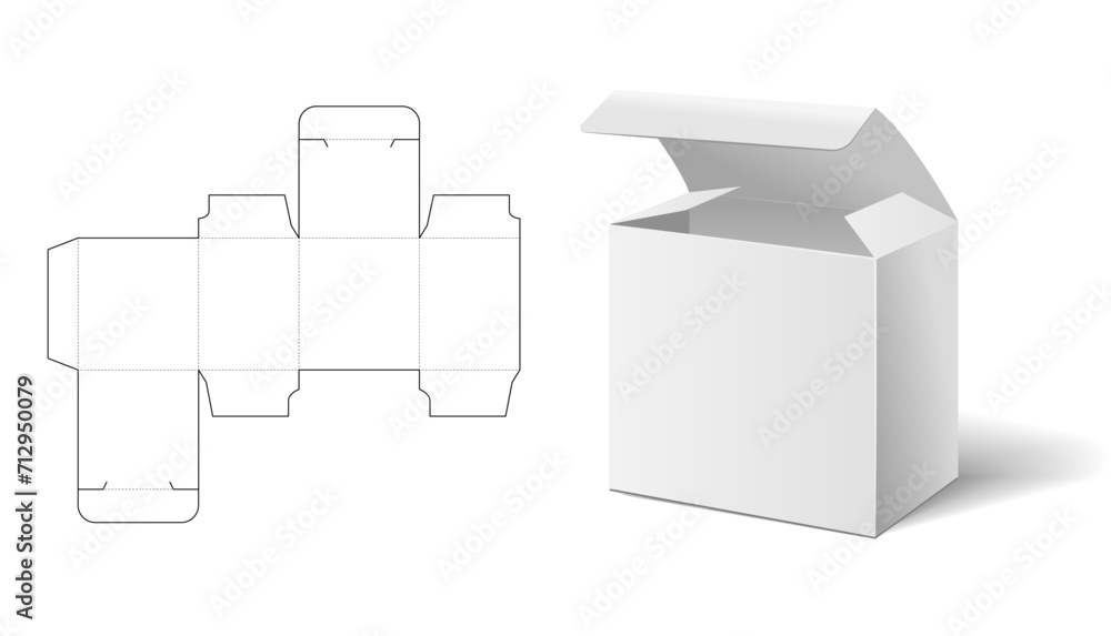 An empty mockup of box die cut paper carton packaging layout with ...