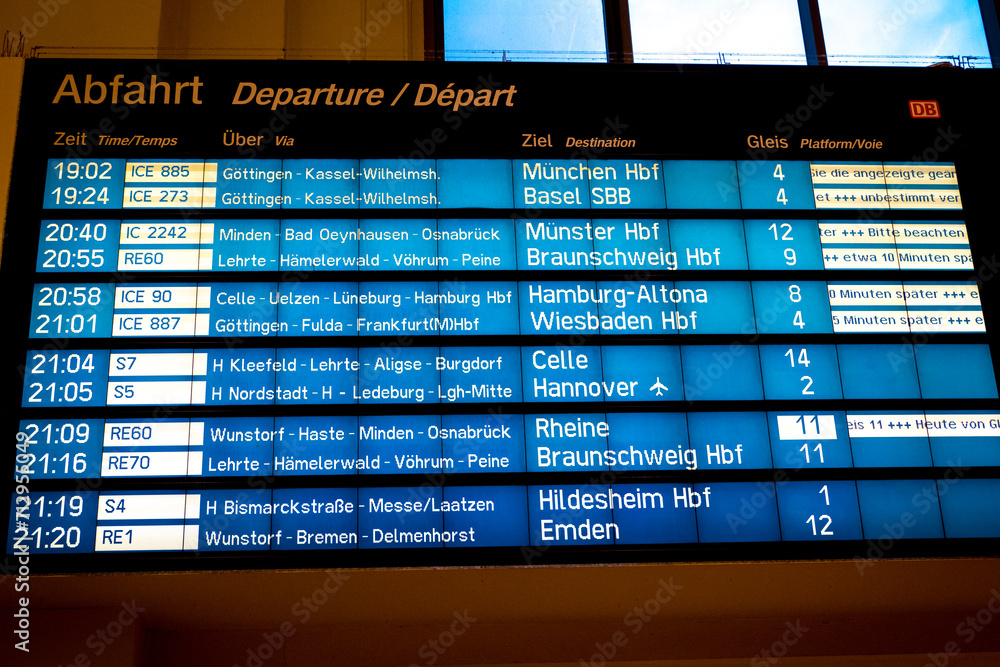 Timetable of departing trains at central station Stock Photo | Adobe Stock