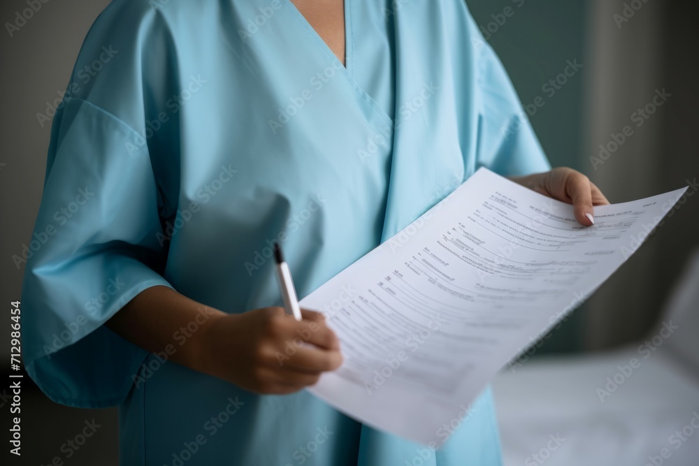 Hospital woman form document to sign. Female clinic doctor with health ...