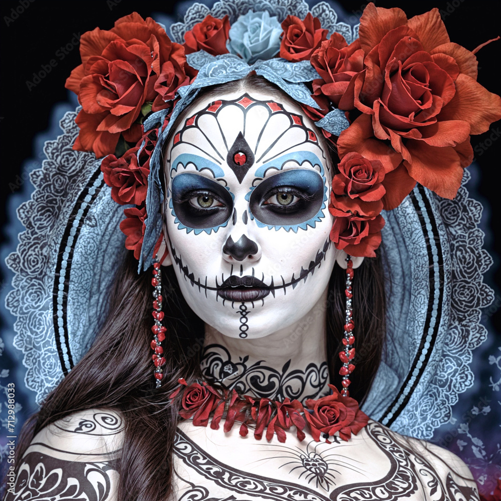 Sugar Skull Serenade: Where Laughter Echoes in Bone, a Vibrant Face ...