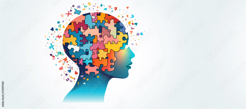 Human head profile and jigsaw puzzle, cognitive psychology or ...