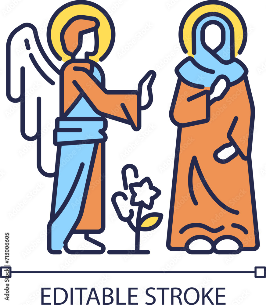 Vector de Stock Annunciation RGB color icon. Virgin Mary with Angel ...