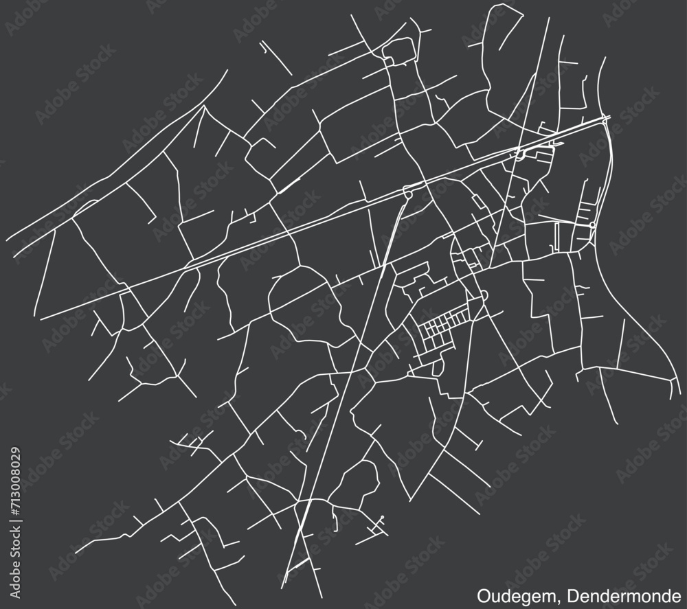 Detailed hand-drawn navigational urban street roads map of the OUDEGEM ...