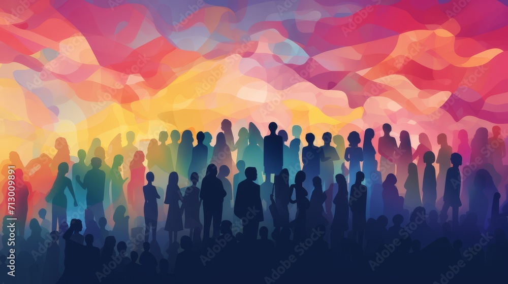 Inclusive society: stylized illustration of diverse crowd emphasizing ...