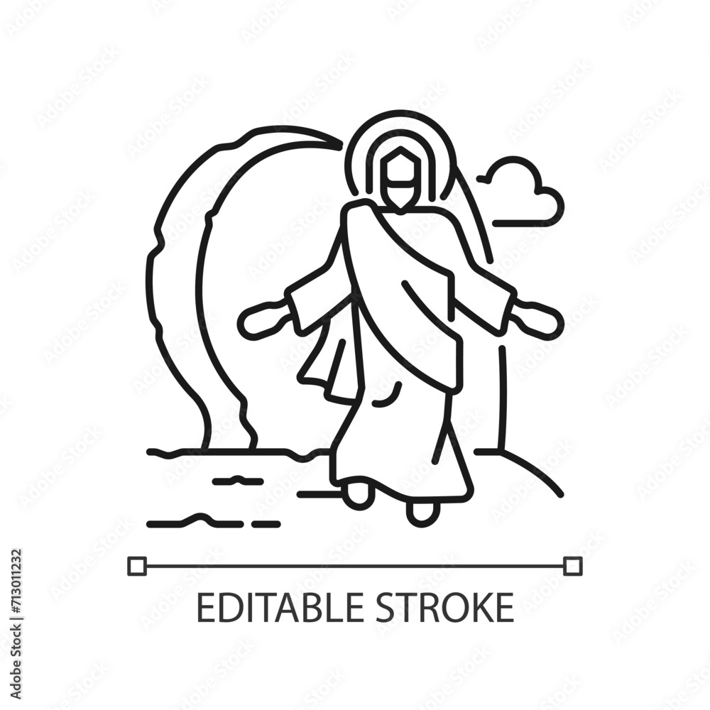 Vetor Resurrection of Jesus linear icon. God raised Christ from dead ...