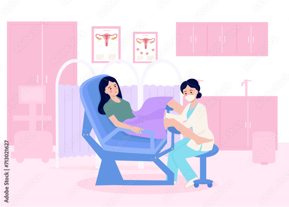 A woman goes for a pelvic examination with a doctor in a hospital ...